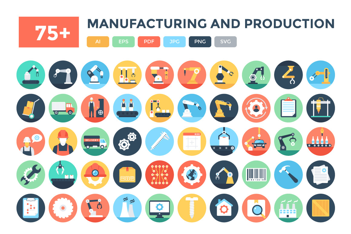 75+ Manufacturing & Production Icons, an Icon by Vectors Market