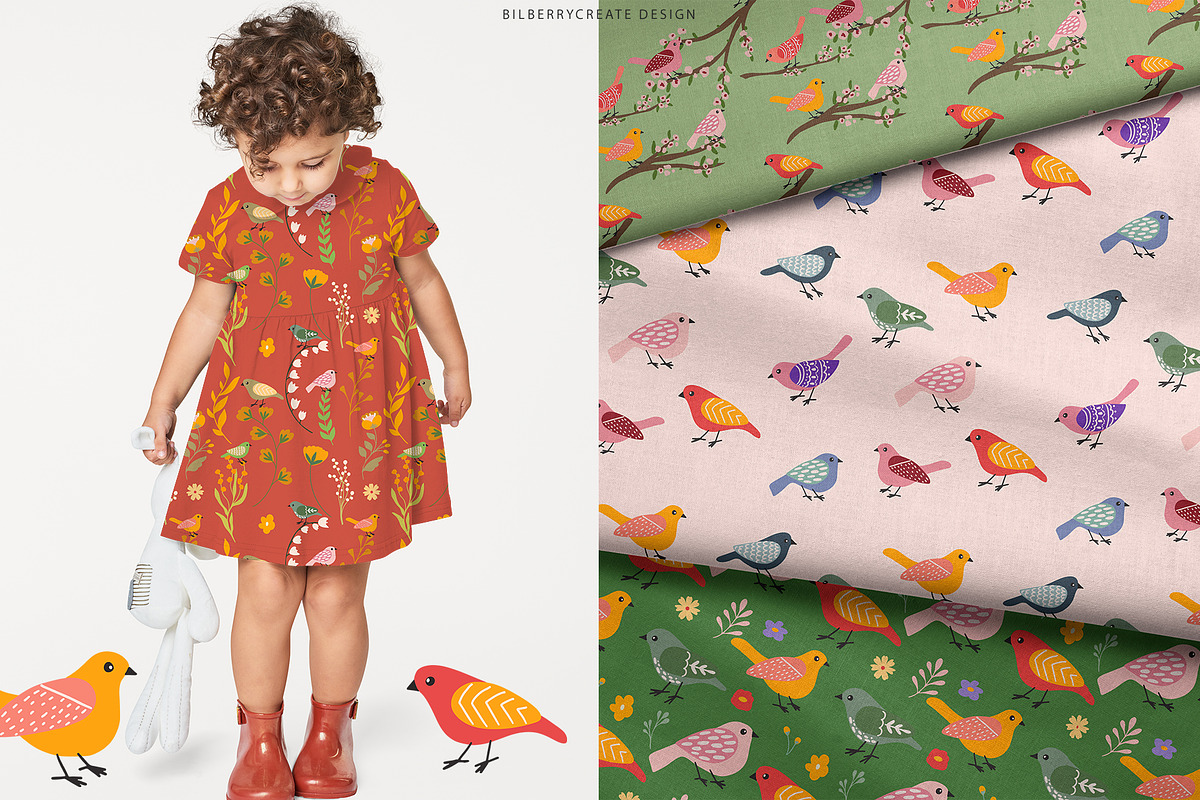 Early birds spring art set, an Animal Illustration by BilberryCreates