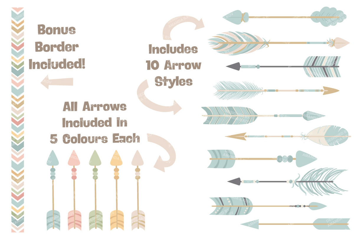 Pastel Tribal Arrows Clipart, an Illustration by Amanda Ilkov