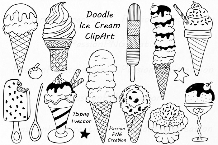 Doodle Ice Cream ClipArt, an Illustration by PassionPNGcreation