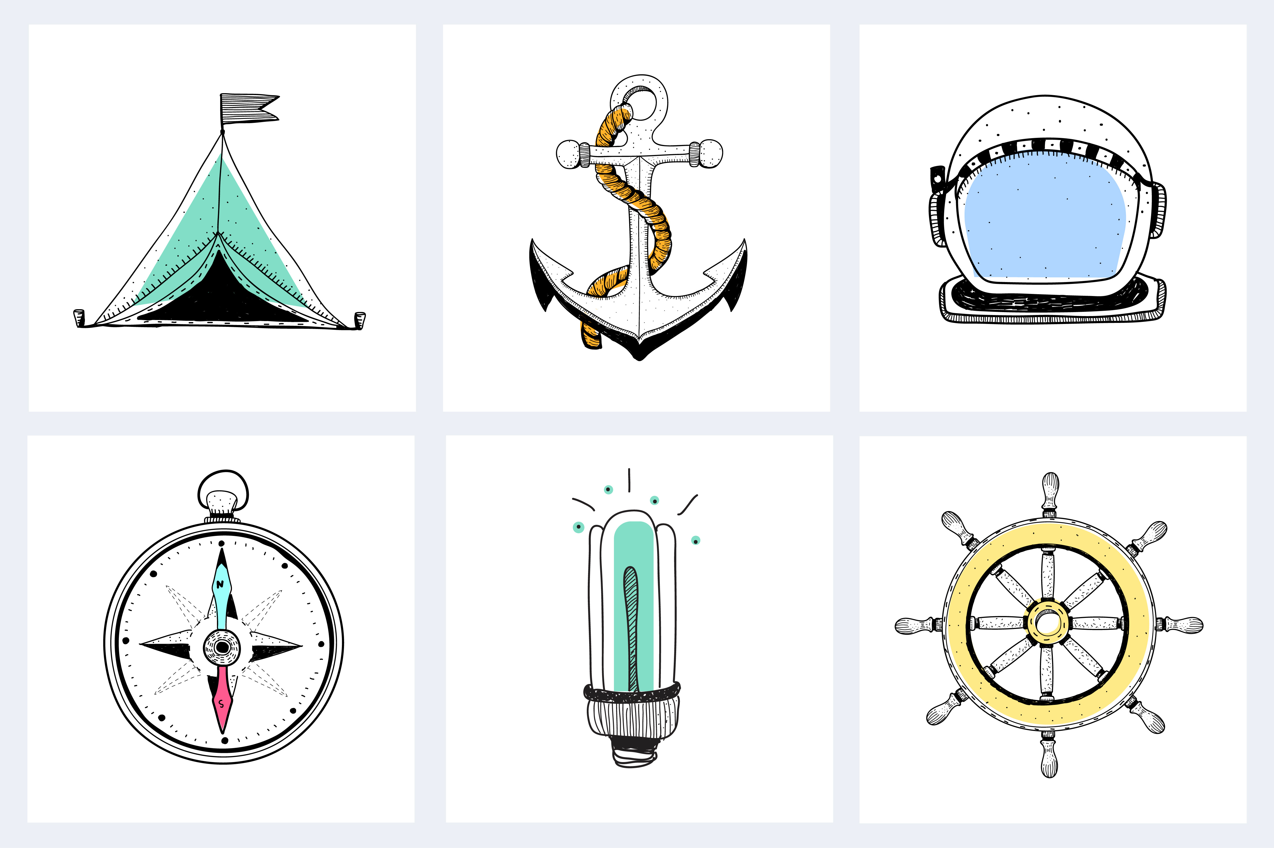 Marine explorer equipment doodle | Work Illustrations ~ Creative Market