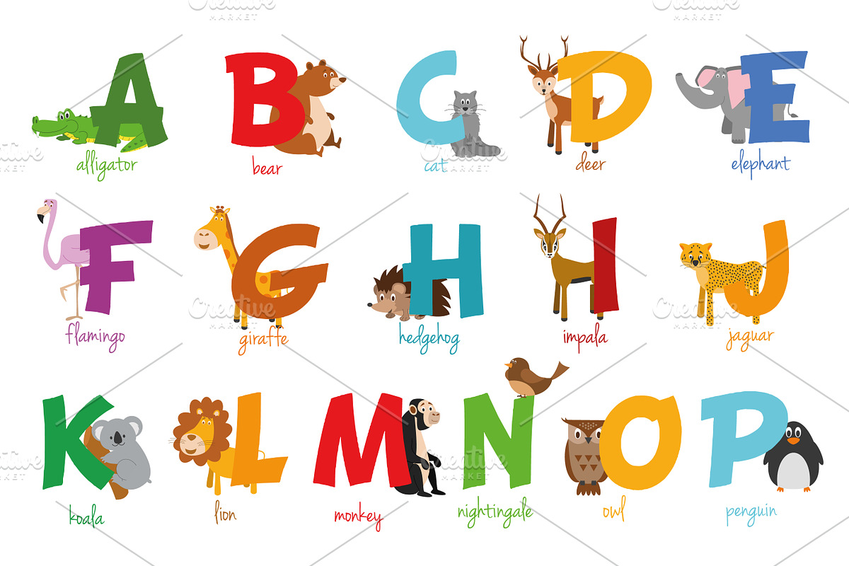 English animal alphabet Vector