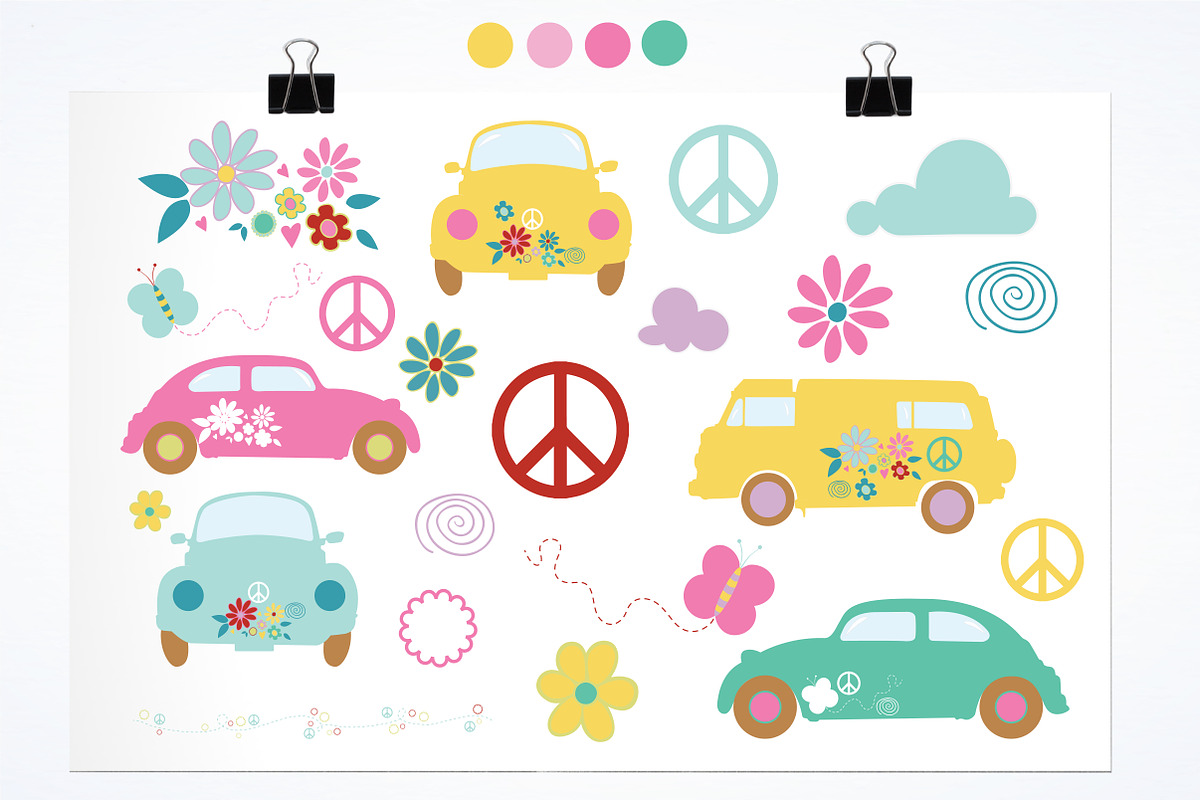 Hippy Cars illustration pack, an Illustration by PrettyBundles