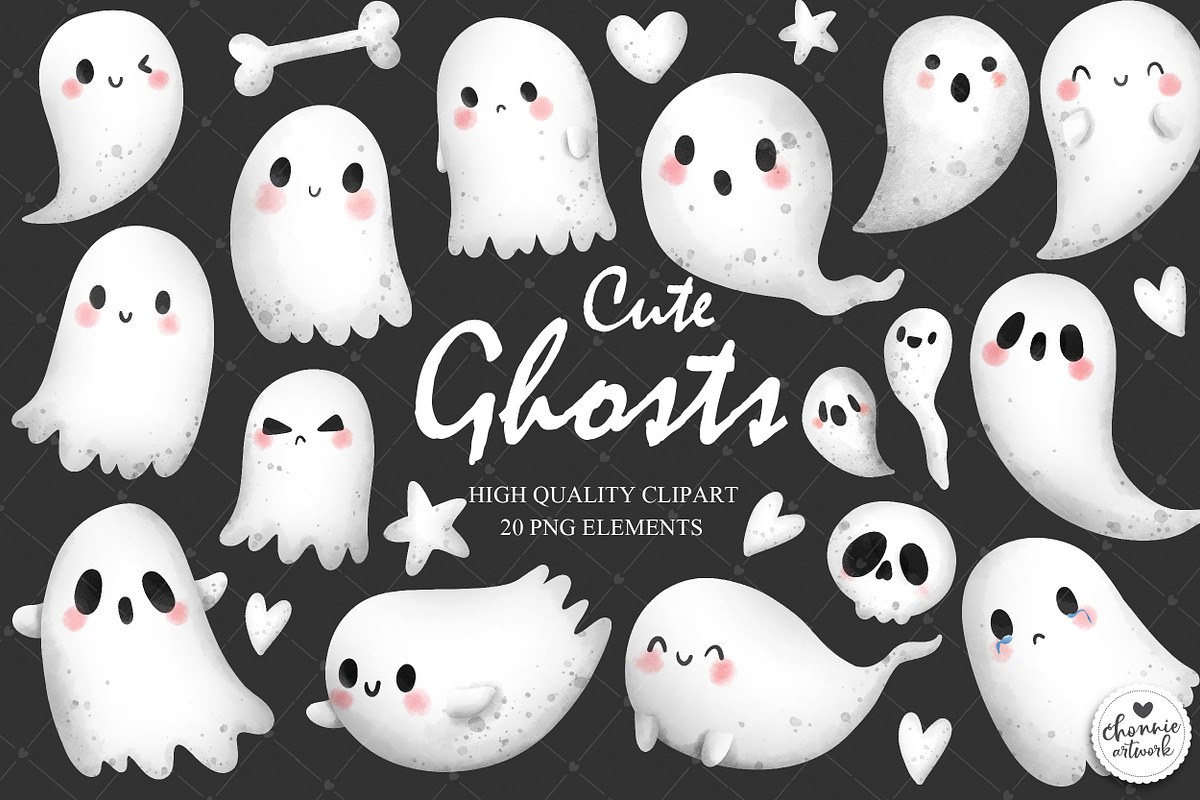 cute ghost clipart, an Illustration by Chonnieartwork