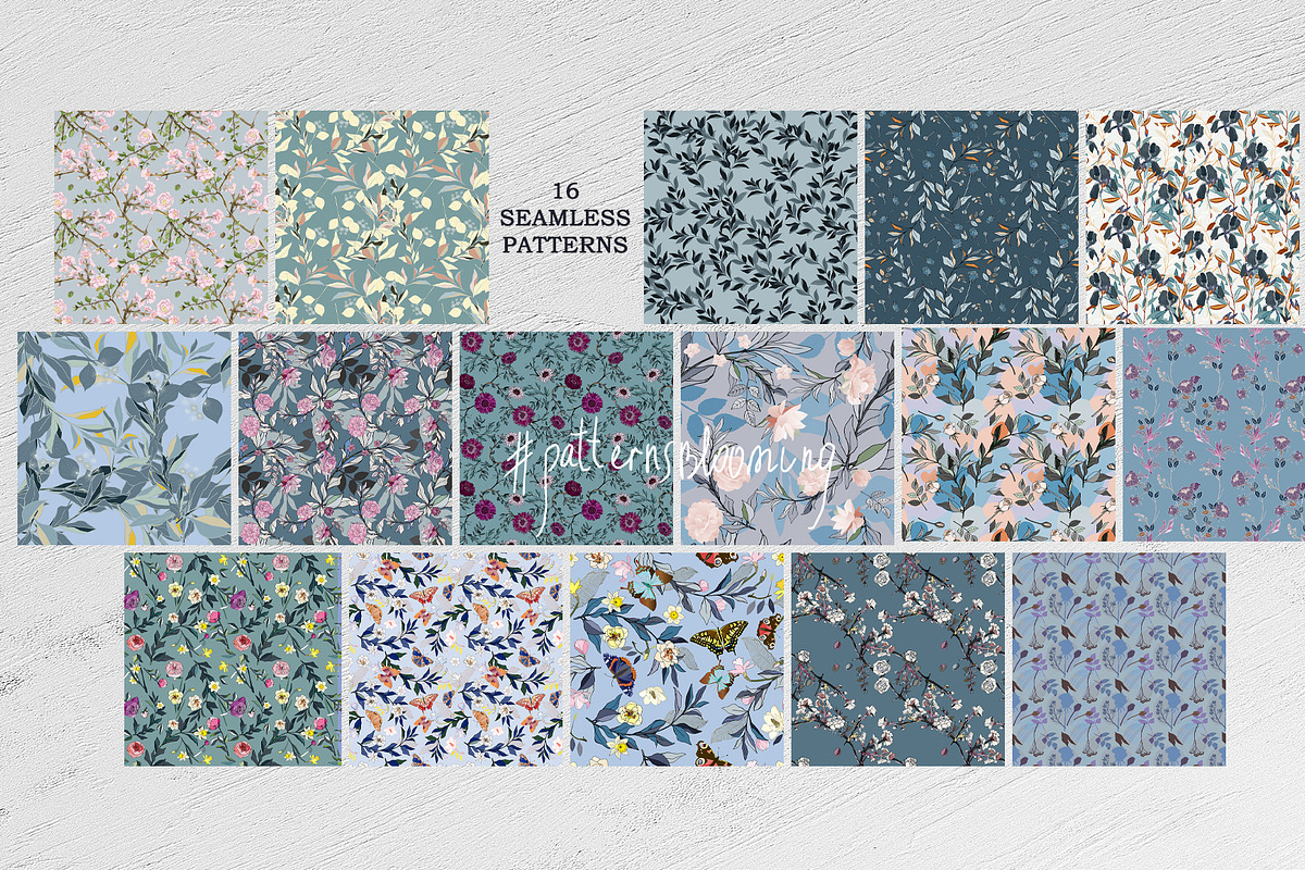 Blue floral seamless vector pack, a Pattern Graphic by PatternsBlooming