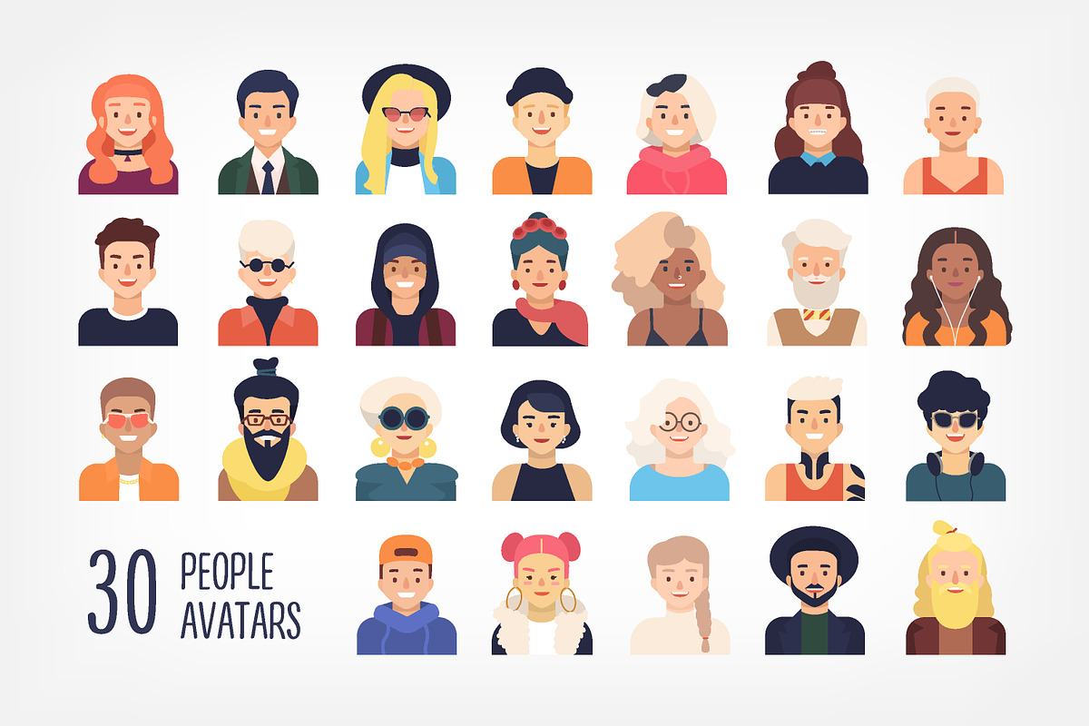 30 people avatars set and seamless, a Person Illustration by Good Studio