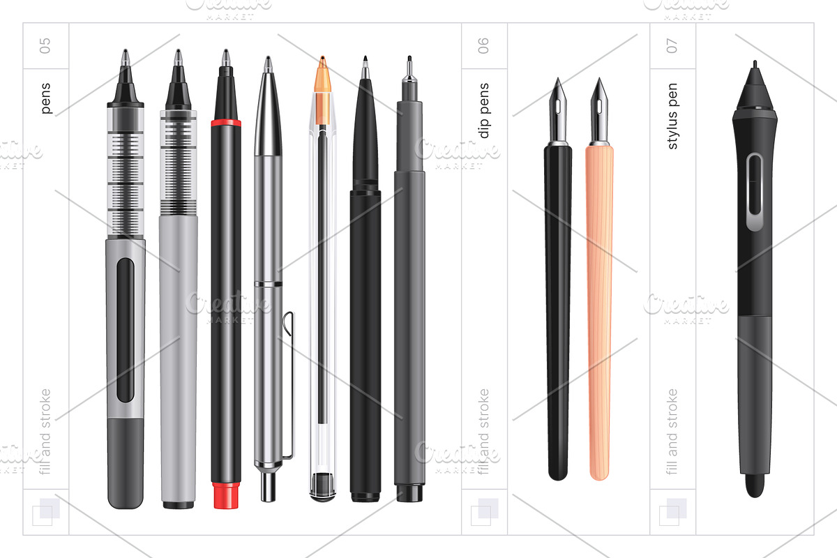 Vector Pens and Pencils, an Object Graphic by Side Project