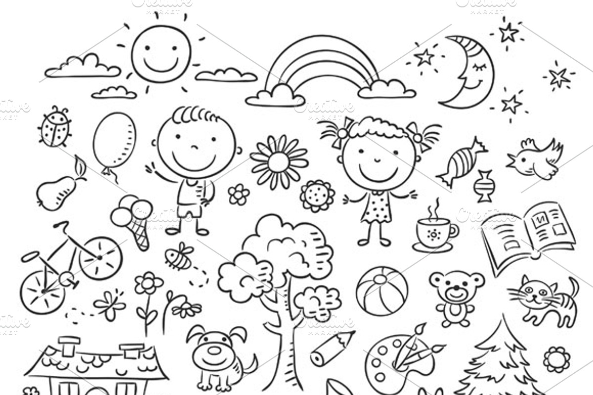 Kids Doodle Set, an Animal Illustration by Bubert Art