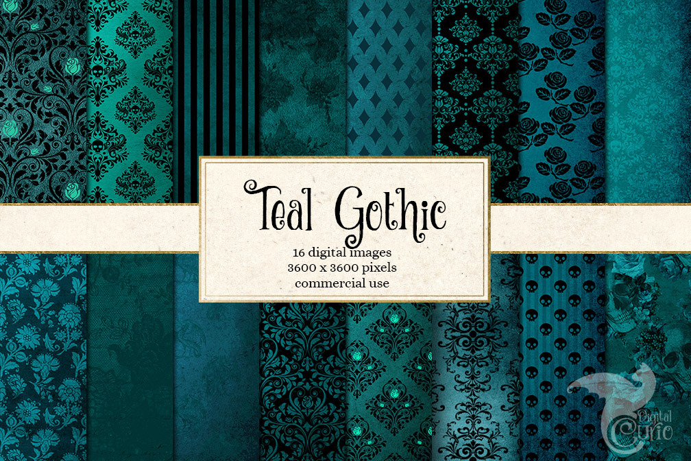 Teal Gothic Digital Paper Textures, a Texture Graphic by Digital Curio