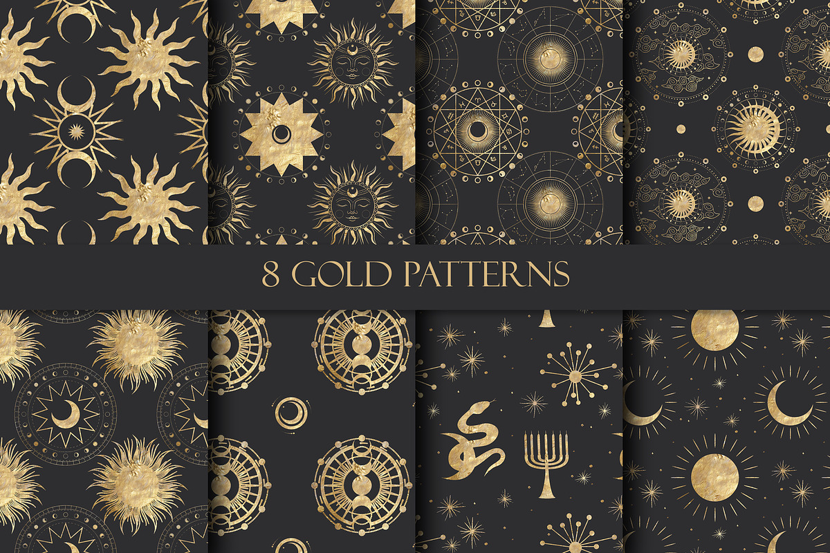 Gold patterns. Sum and moon, an Illustration by Chikovnaya | Creative ...