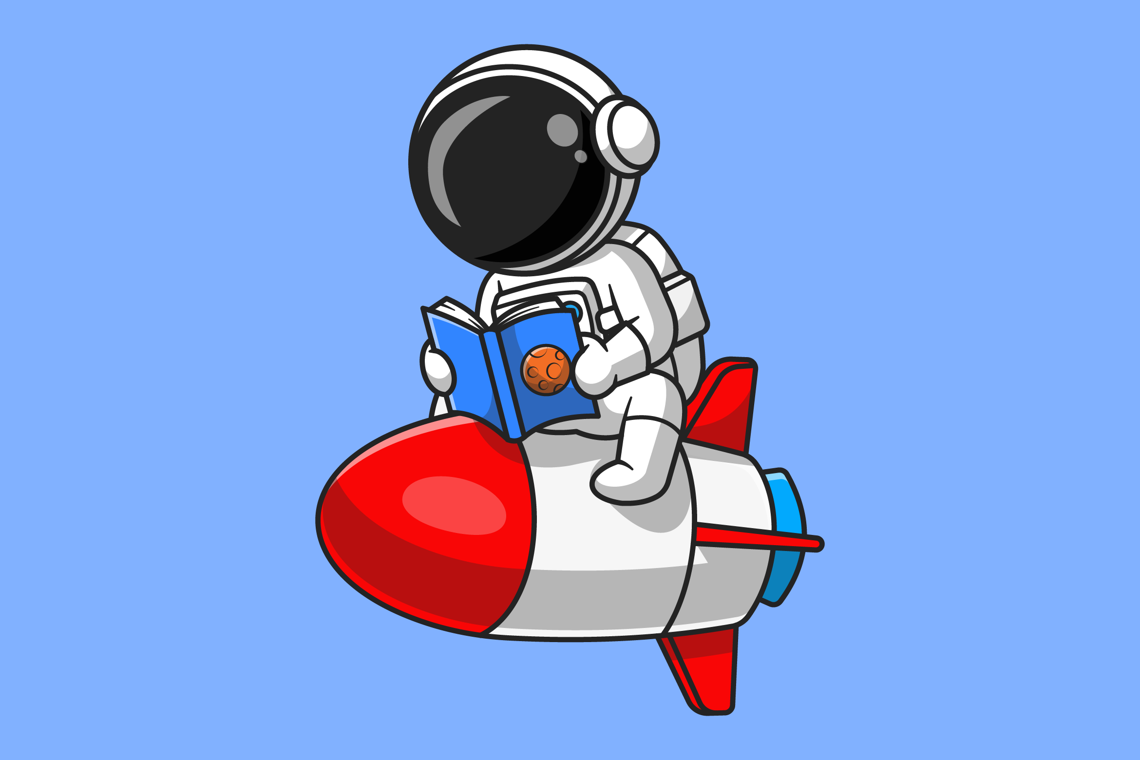 Cute Astronaut Reading Book Cartoon, a Technology Illustration by ...