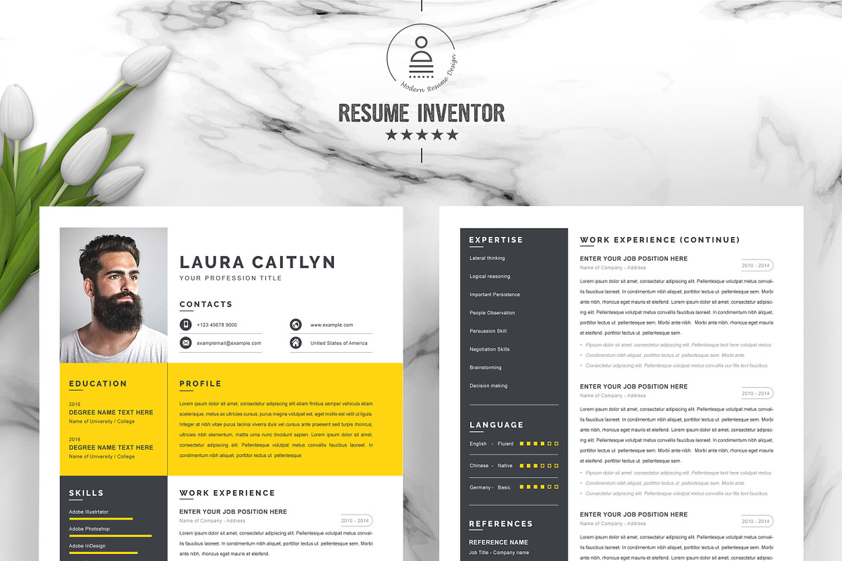 Modern & Professional Yellow Resume, a Resume Template by ResumeInventor