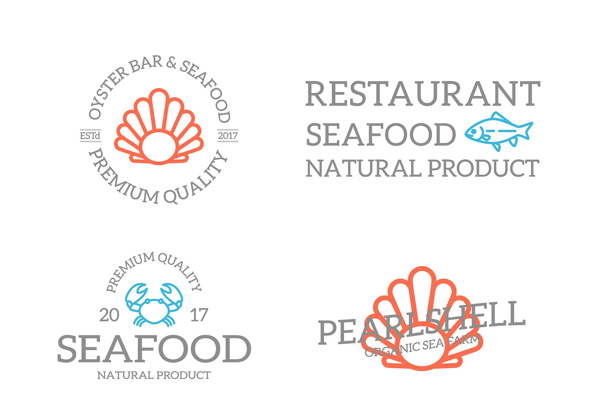 Set of retro vintage fish and seafood logo or insignia, emblems, labels ...