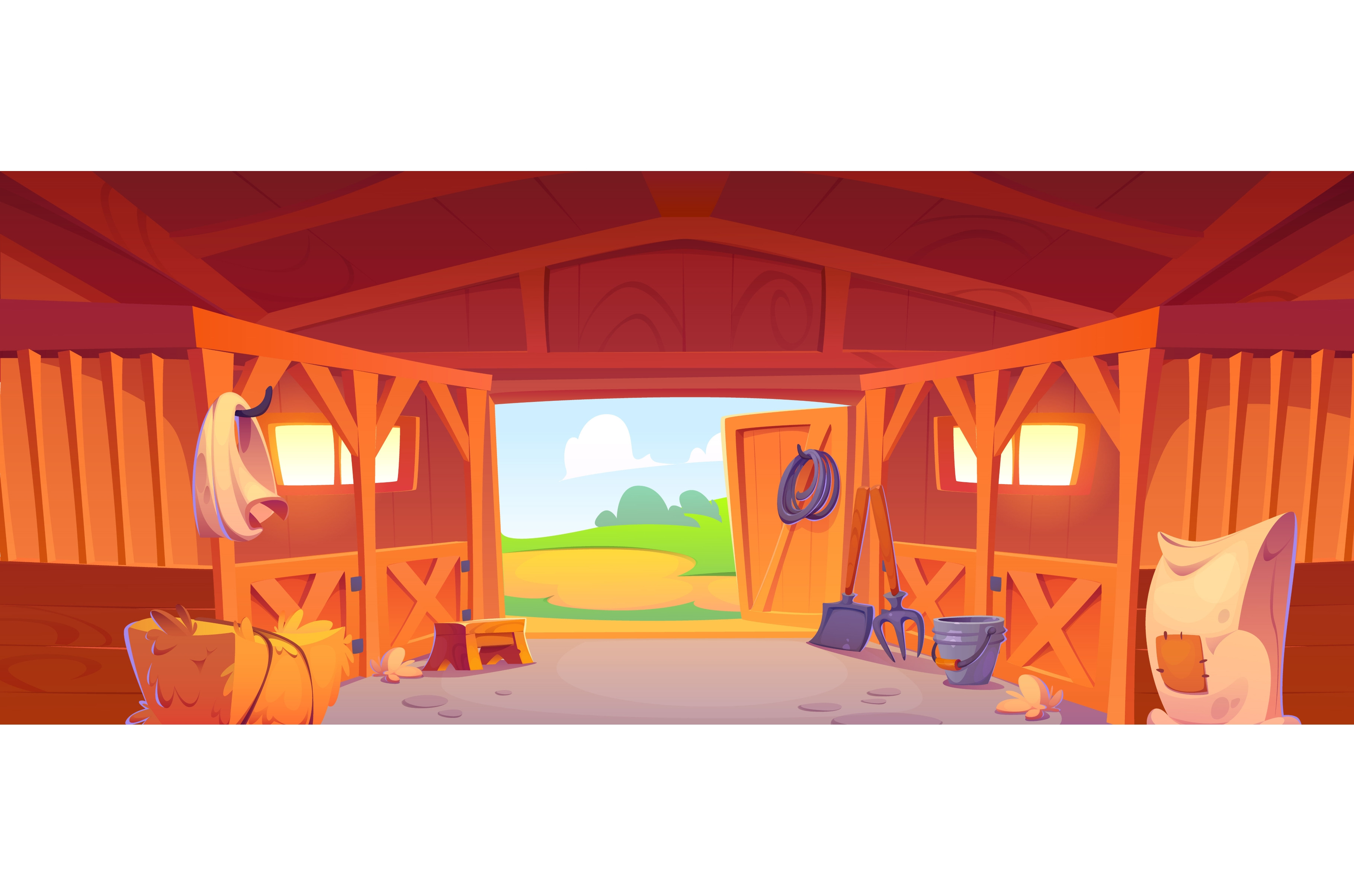 Empty horse stable interior design, an Object Illustration by art PVP ...