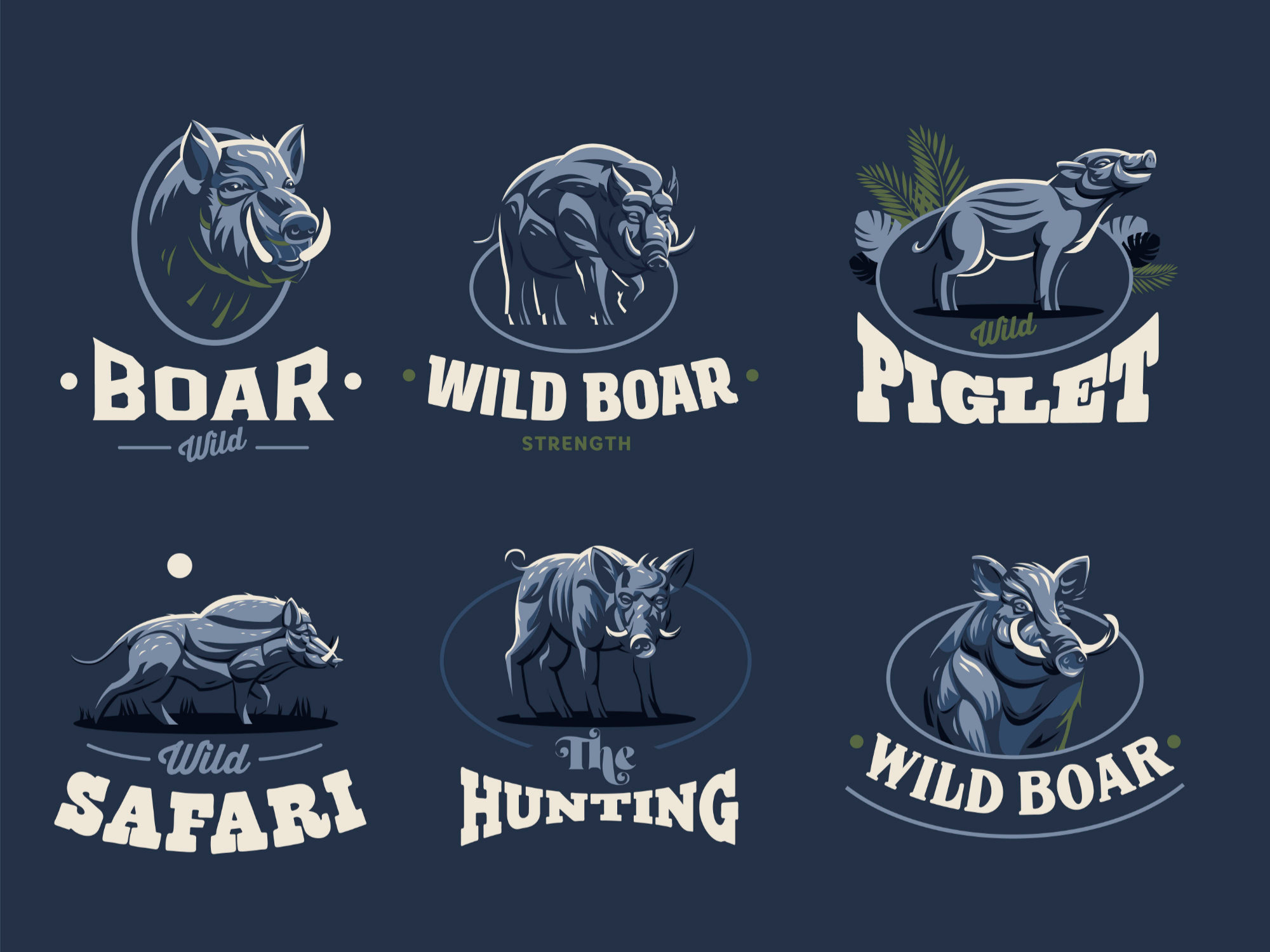 Set of vintage wild boar emblems., an Animal Illustration by Masterlevsha