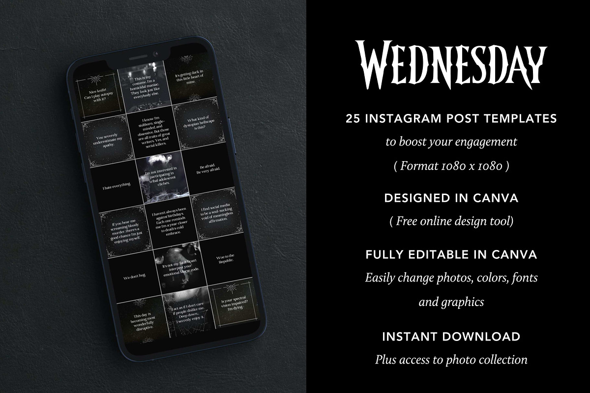 Wednesday Addams Instagram Quotes, a Social Media Template by DeeBeeDesign