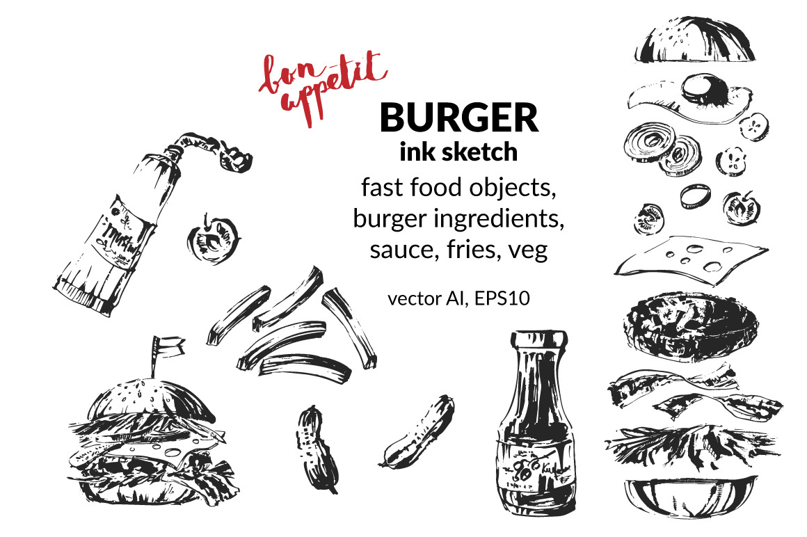 Ink burger, a Food Illustration by katya.bogina
