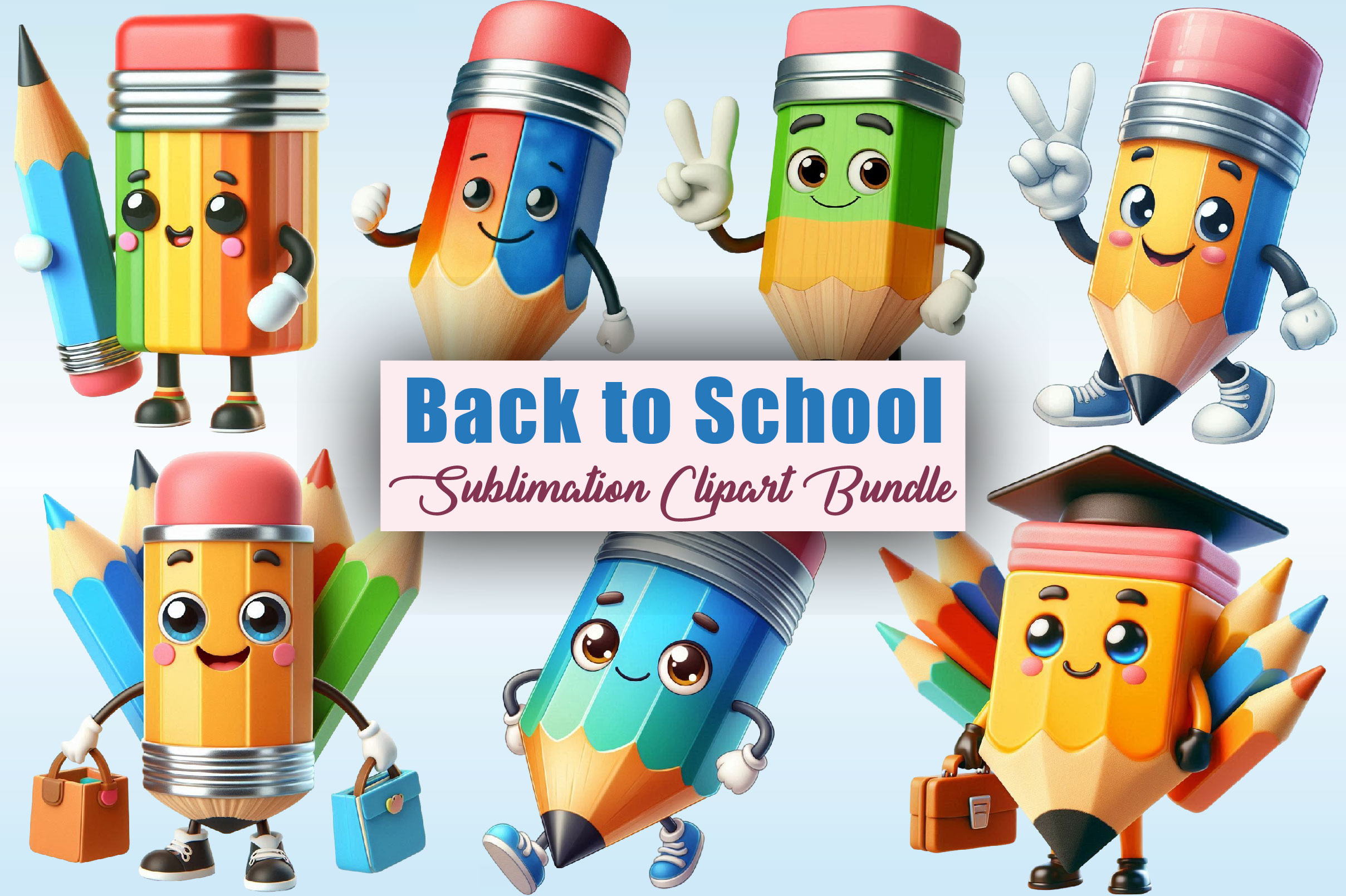 School Cute Pencil Characters PNG, a Graphic by CitraGraphics