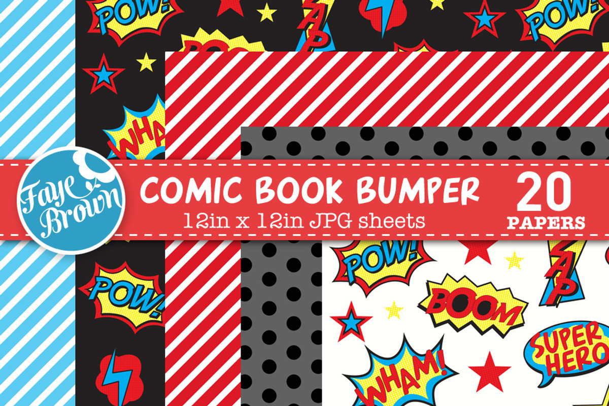 Comic book digital scrapbook paper, a Pattern Graphic by Faye Brown Designs