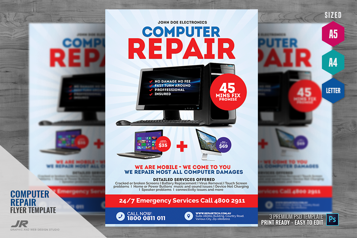 Computer Repair Shop Flyer, a Flyer Template by PSDPixel