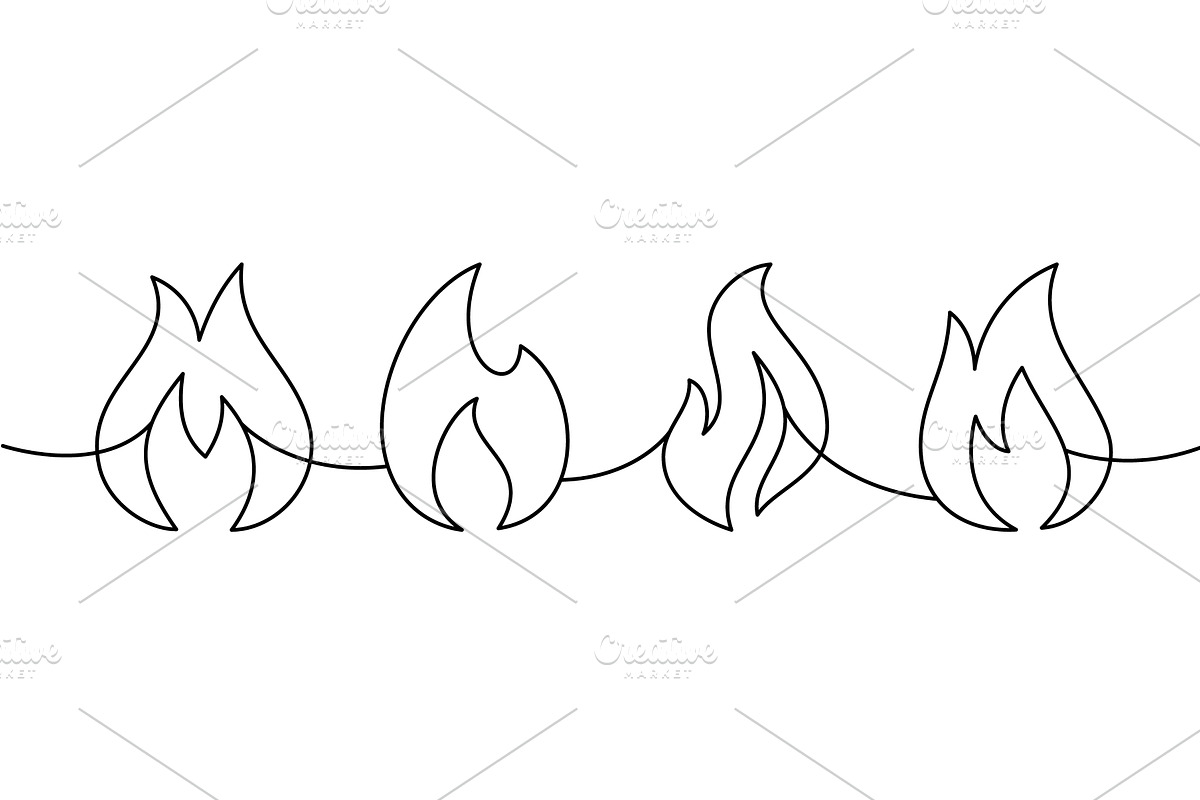 Continuous line of four flames, an Object Illustration by GraphiShop