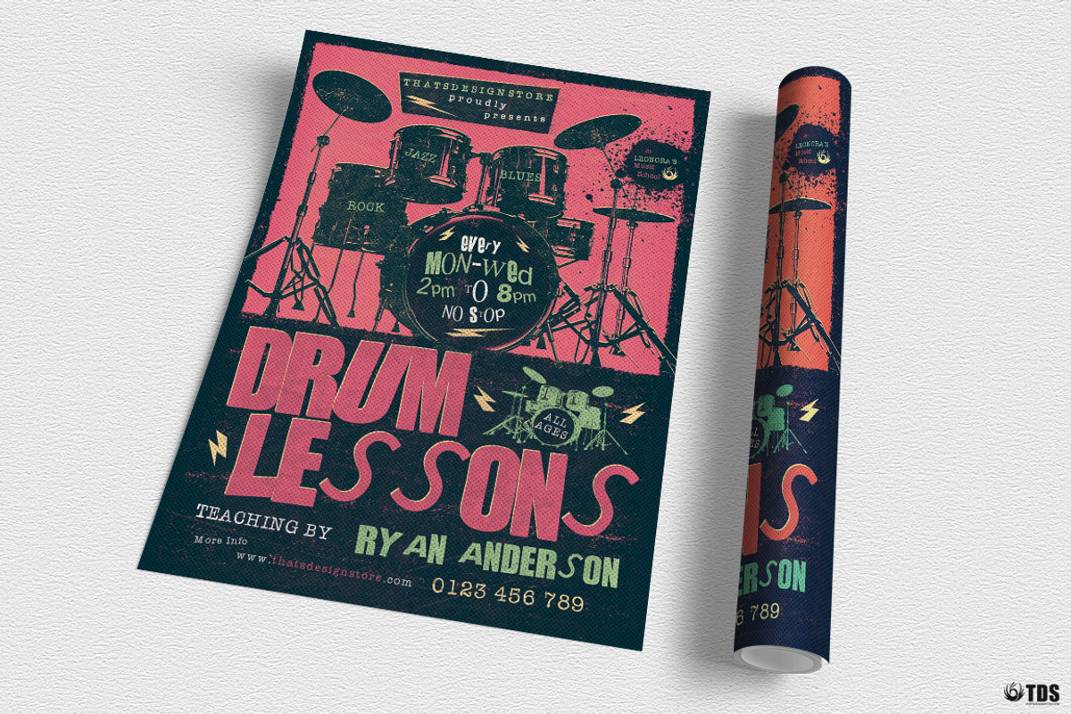 Drum Lessons Flyer PSD Design Template