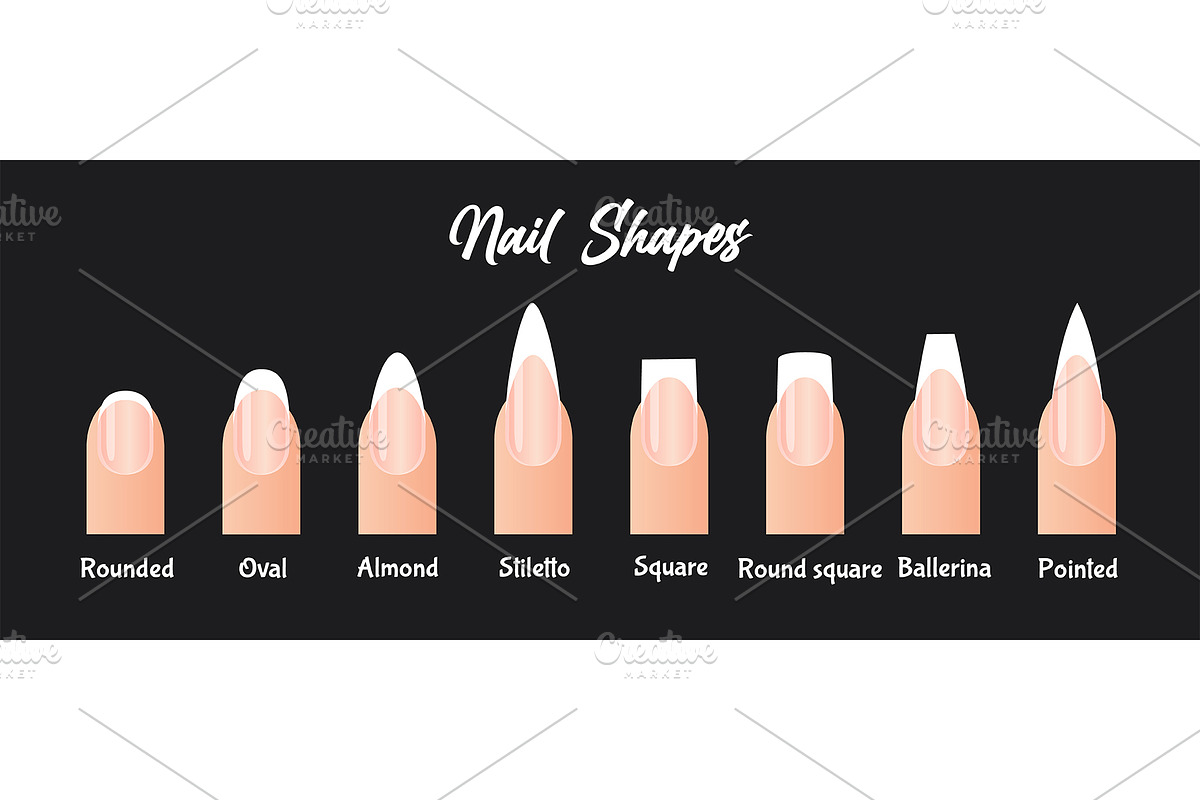 Manicured nails shapes with names, a Decorative Illustration by Elen_Art