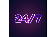 24/7 round hour open neon sign with glowing lights | Graphic Objects ...