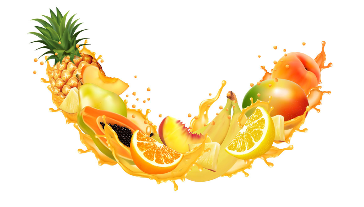 Fruit and berries in juice splash, a Food Illustration by ecco