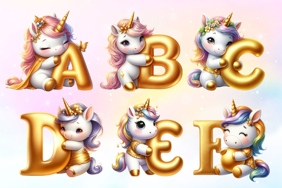Cute Unicorn Alphabet Clipart PNG, a Work Illustration by Dream Creation