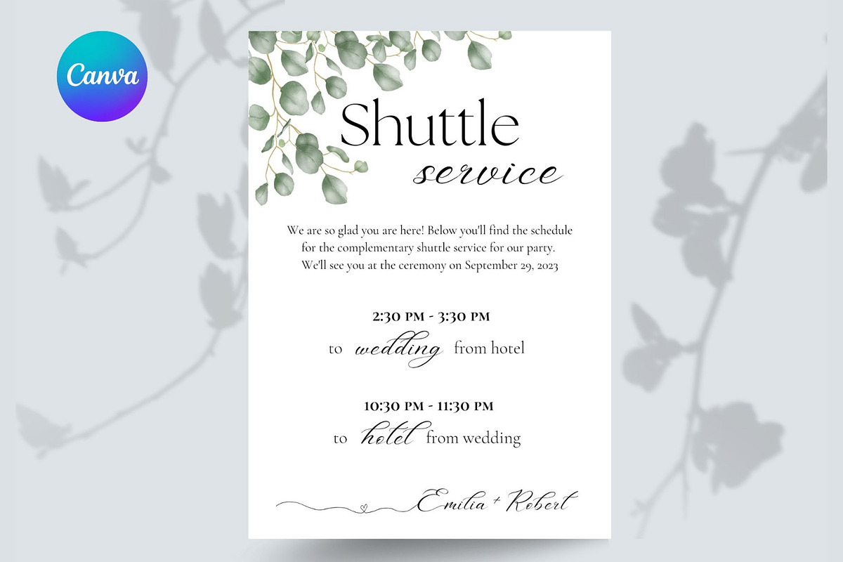 Wedding Shuttle service sign, a Card Template by EvaTemplates