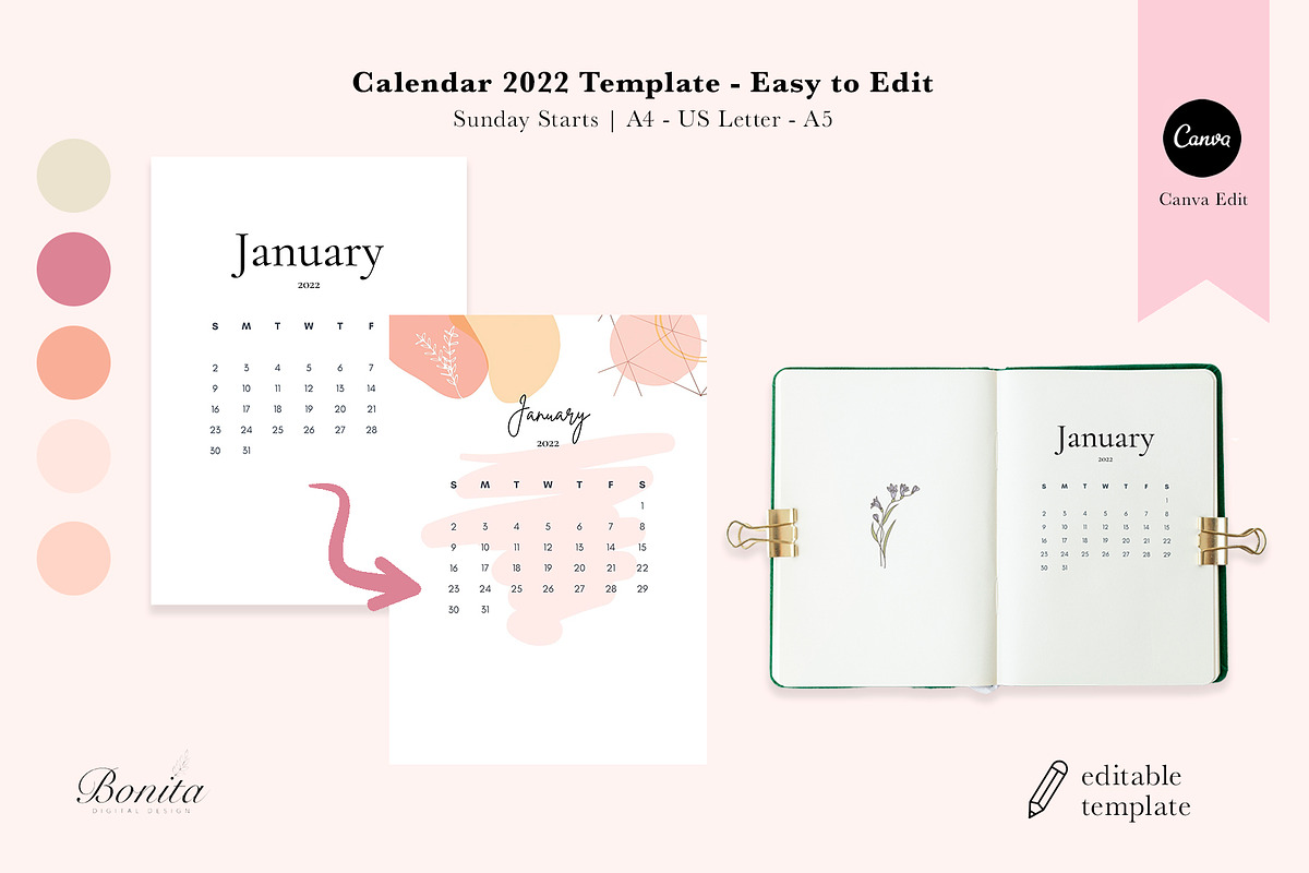 2022 Calendar Template | Canva Edit