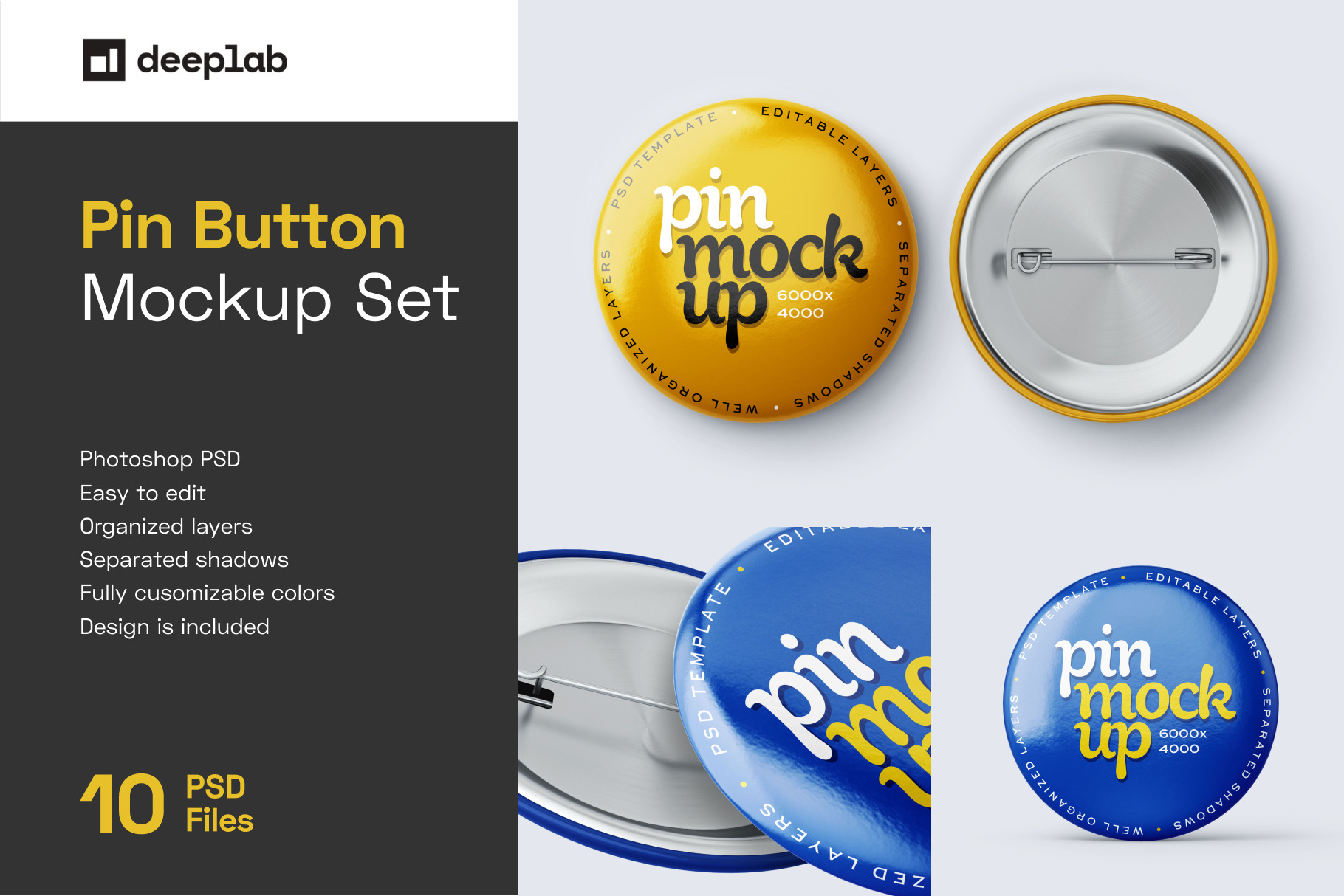 Pin Button Mockup Set, an Advertising Mockup by Deeplab