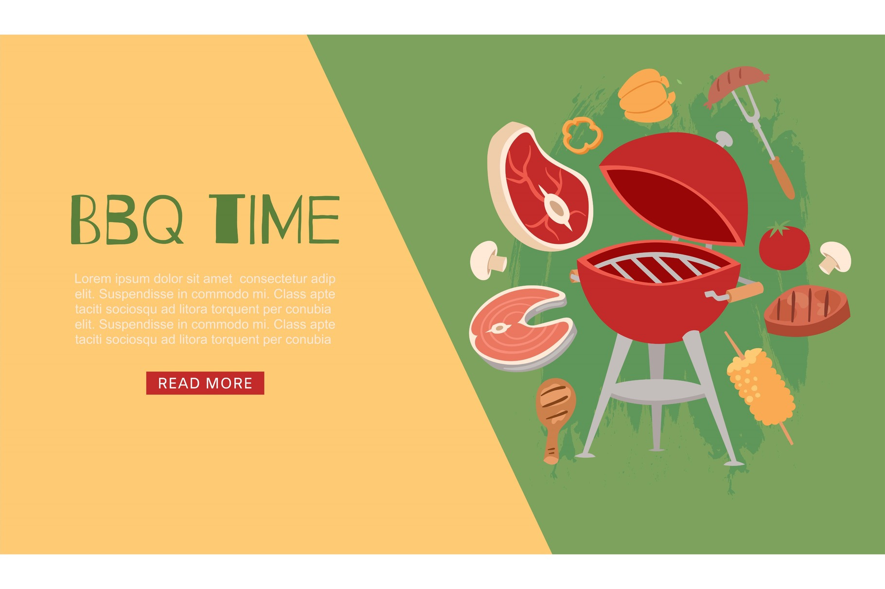 Barbeque time banner with grill, bbq, a Food Illustration by RocketArt