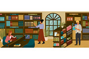 People looking for books in library, an Education Illustration by ...