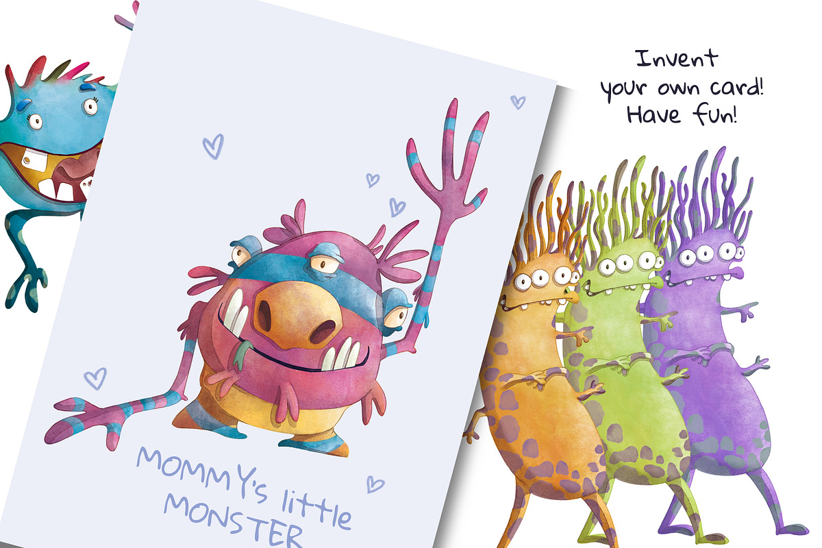 Cute monsters | watercolor clipart set | Creative Market