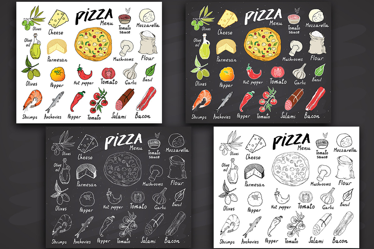 Pizza menu ingredients and patterns, a Food Illustration by Lemon Workshop
