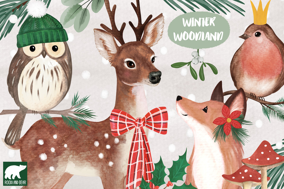 Christmas Watercolor Woodland, Xmas, an Illustration by Roodi and Bear ...