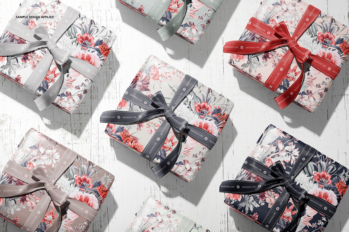 Gift Box Wrapping Paper Mockup Set, a Packaging Mockup by creatsy5