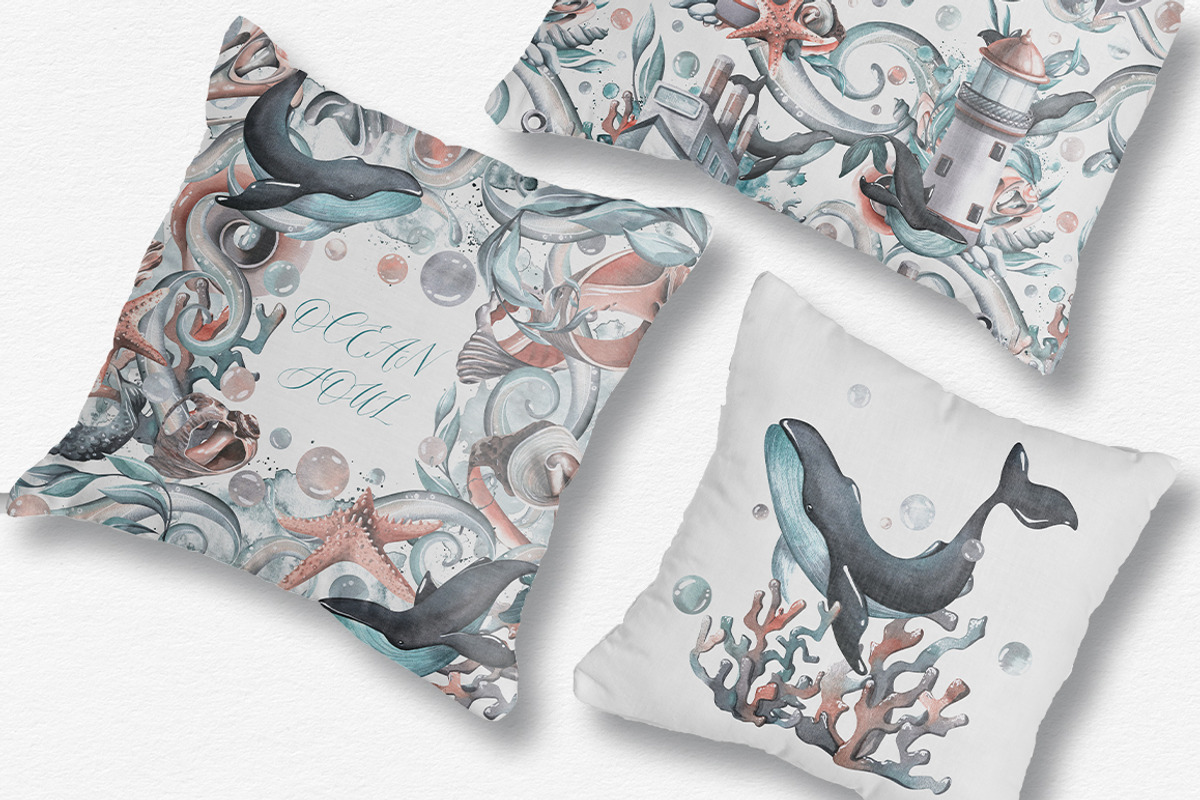Sea whales clip art watercolor, an Animal Illustration by NATASHA CHU