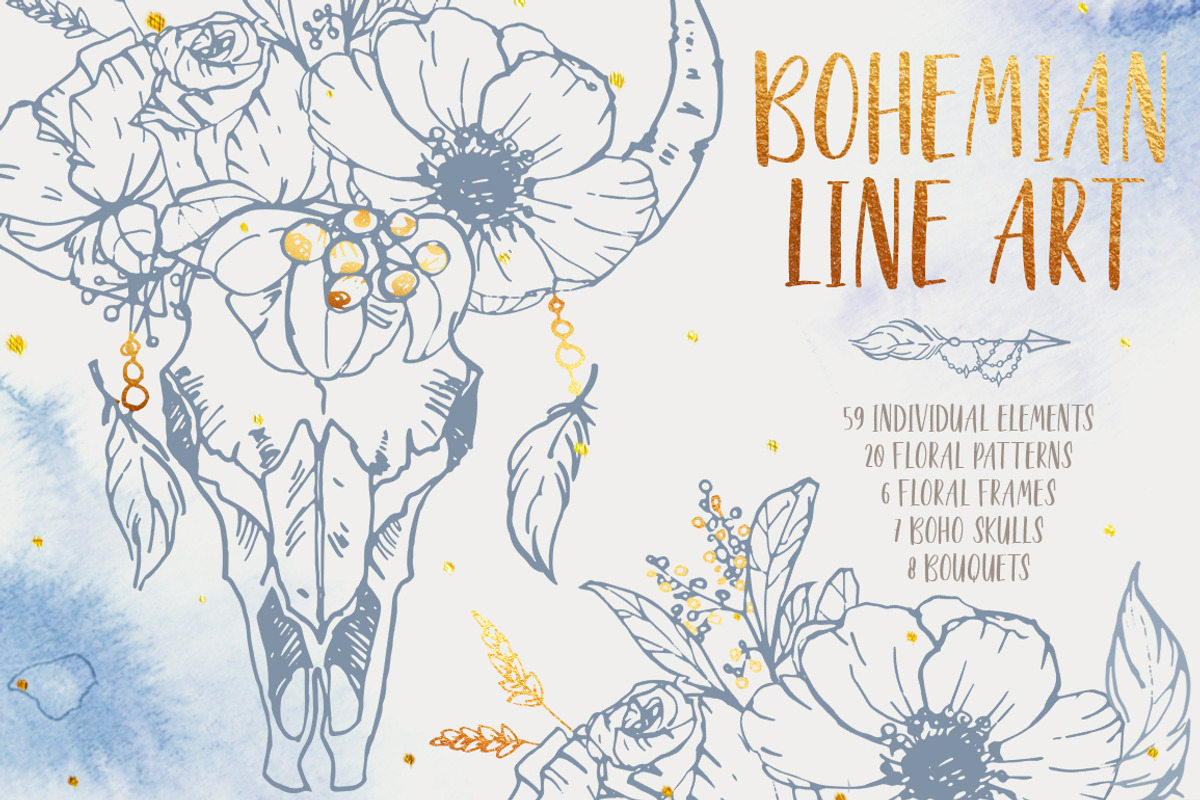 Vector bohemian line art, an Illustration by Pamyatka Shop