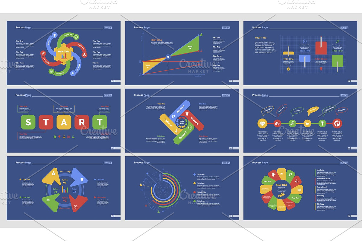 Nine Research Slide Templates Set, a Work Illustration by SurfsUpVector ...