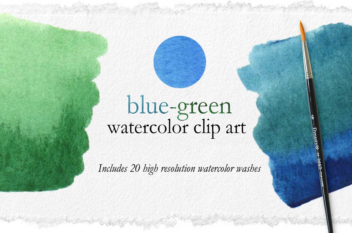 Blue-Green Watercolor Washes Clipart, an Object Graphic by Chelsea Bromley