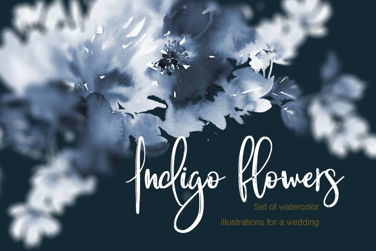 Indigo Watercolour Flowers Set, a Decorative Illustration by Karma