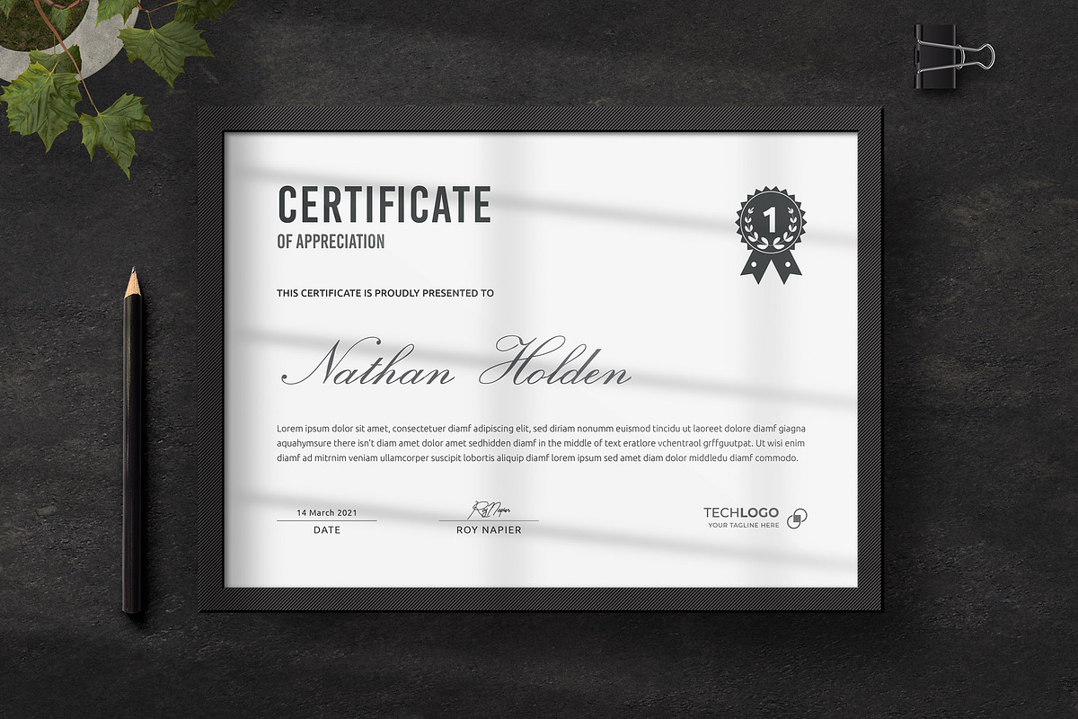 Clean Certificate Template, a Stationery Template by TelaTemplates
