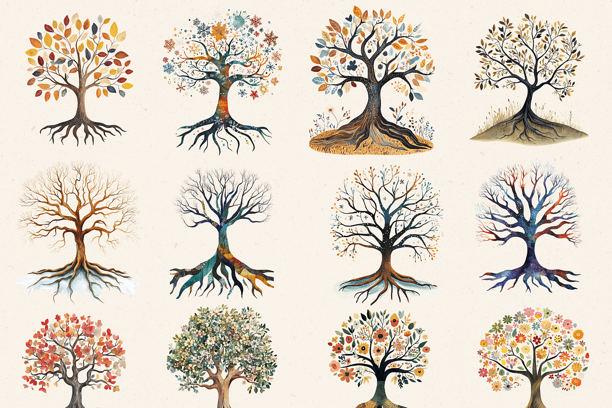 TREES WITH ROOTS CLIPART PACK, a Seasonal Illustration by Daring Digies