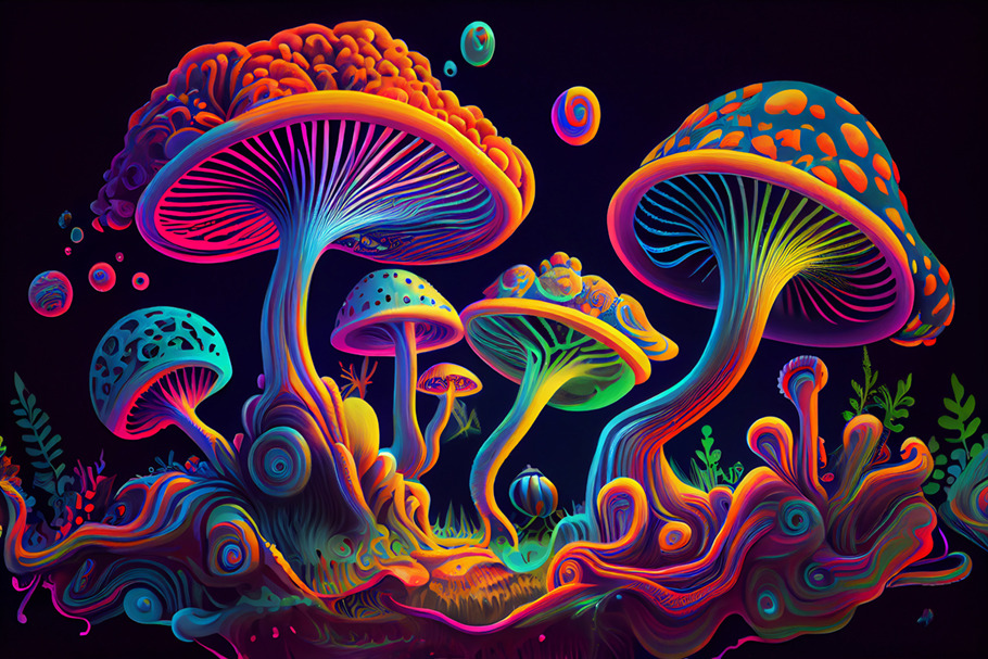 Mushrooms. Psychedelic hallucination, an Illustration by Beautiful things