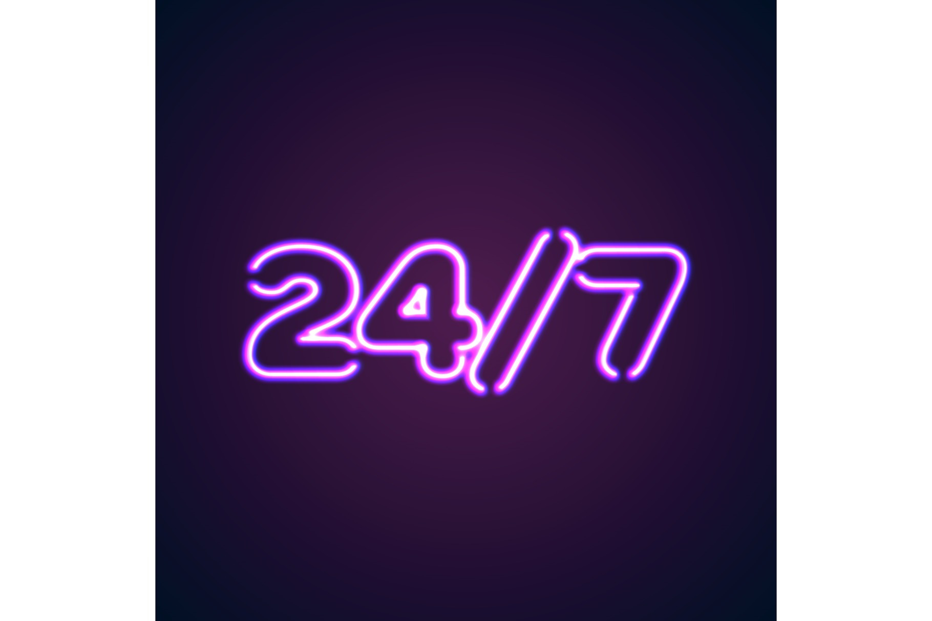 24/7 round hour open neon sign with glowing lights, an Object Graphic ...
