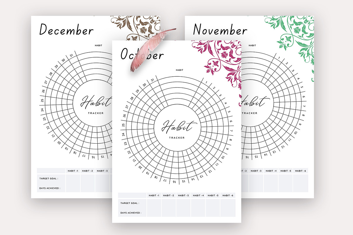Monthly Habit Tracker Bundle Pack, a Stationery Template by Design Zone