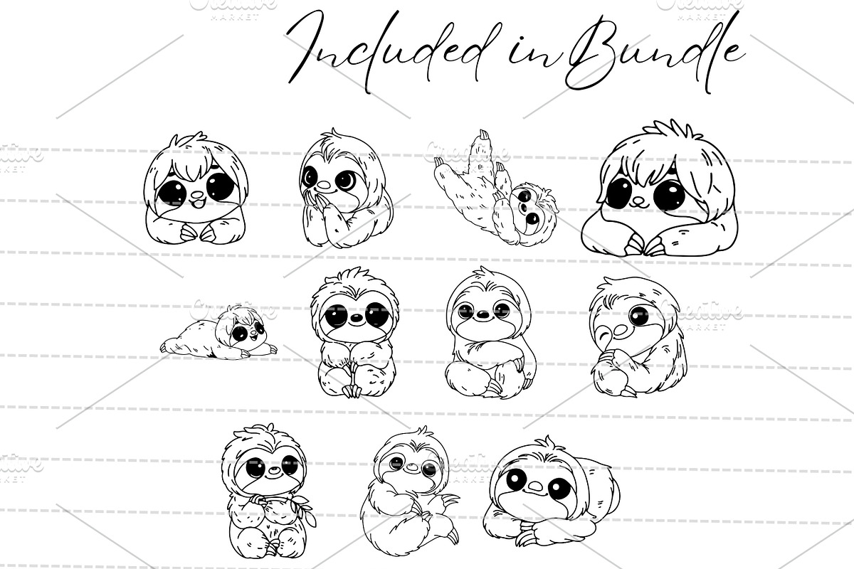 Sloth Digital Stamps PNG and Vector, an Animal Illustration by Little ...